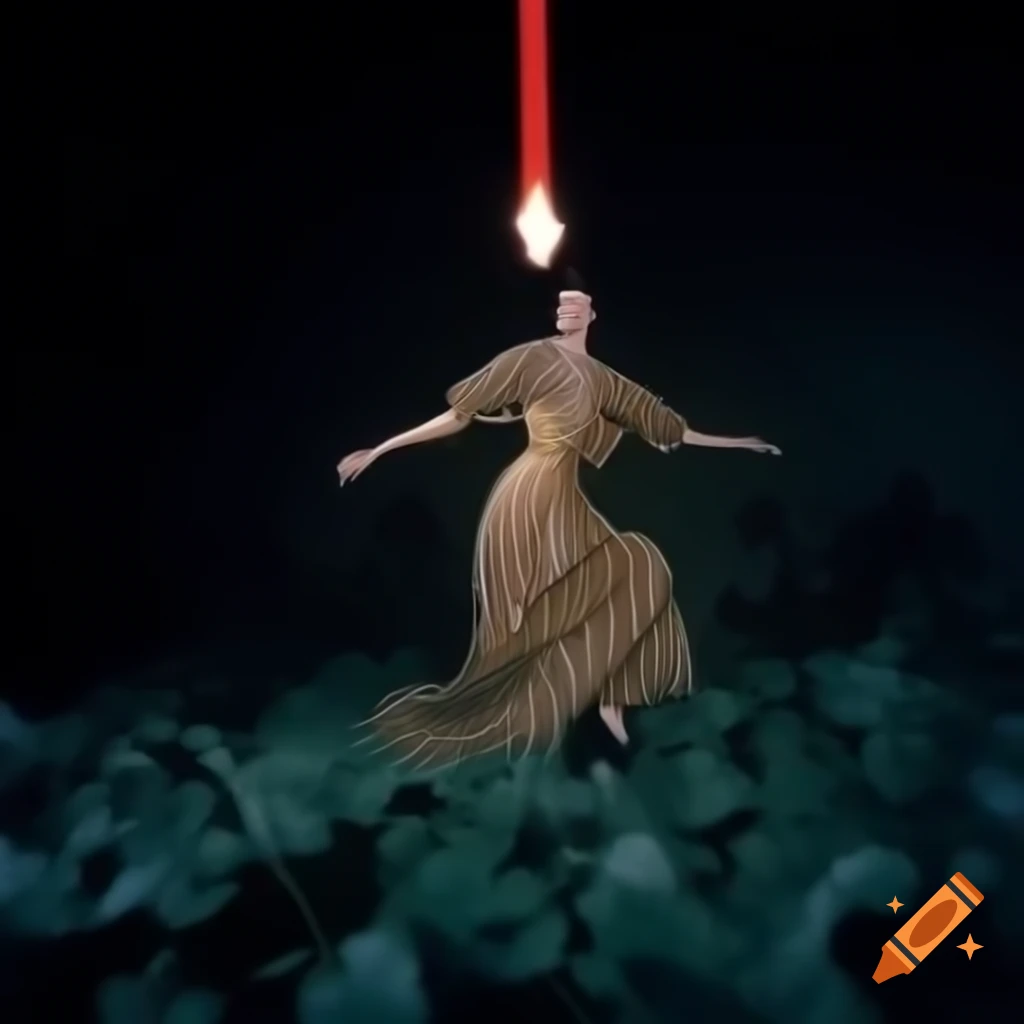 Silhouette of woman in luxurious Russian dress falling into an abyss ...