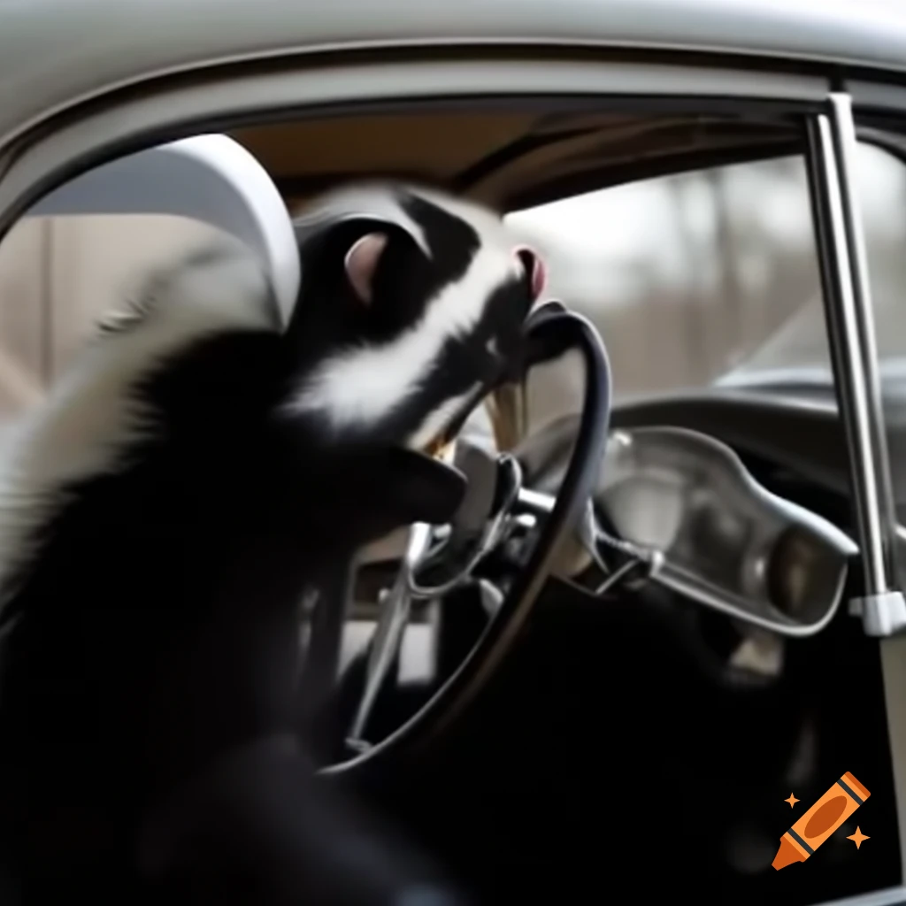 Skunk driving a vintage 1938 car on Craiyon