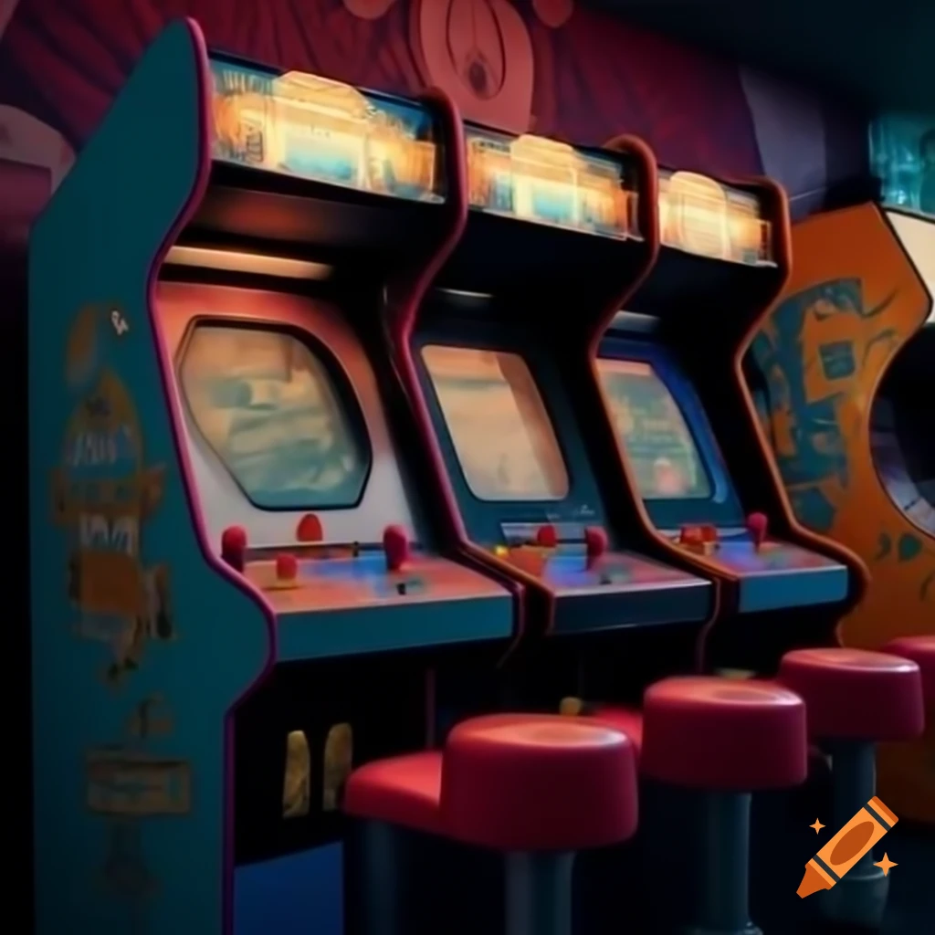Retro arcade featuring classic gaming machines on Craiyon