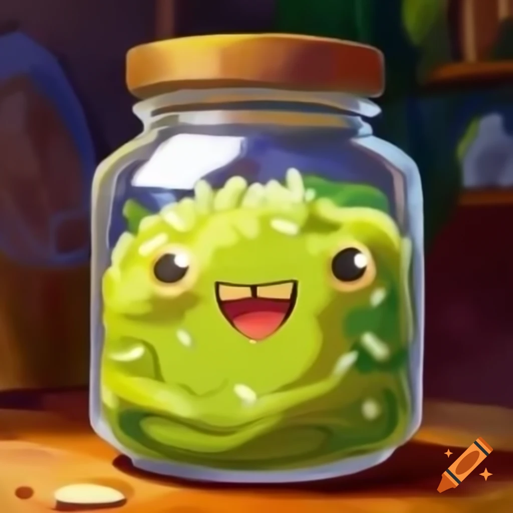 Whimsical painting of smiling anthropomorphic relish jar inspired by ...
