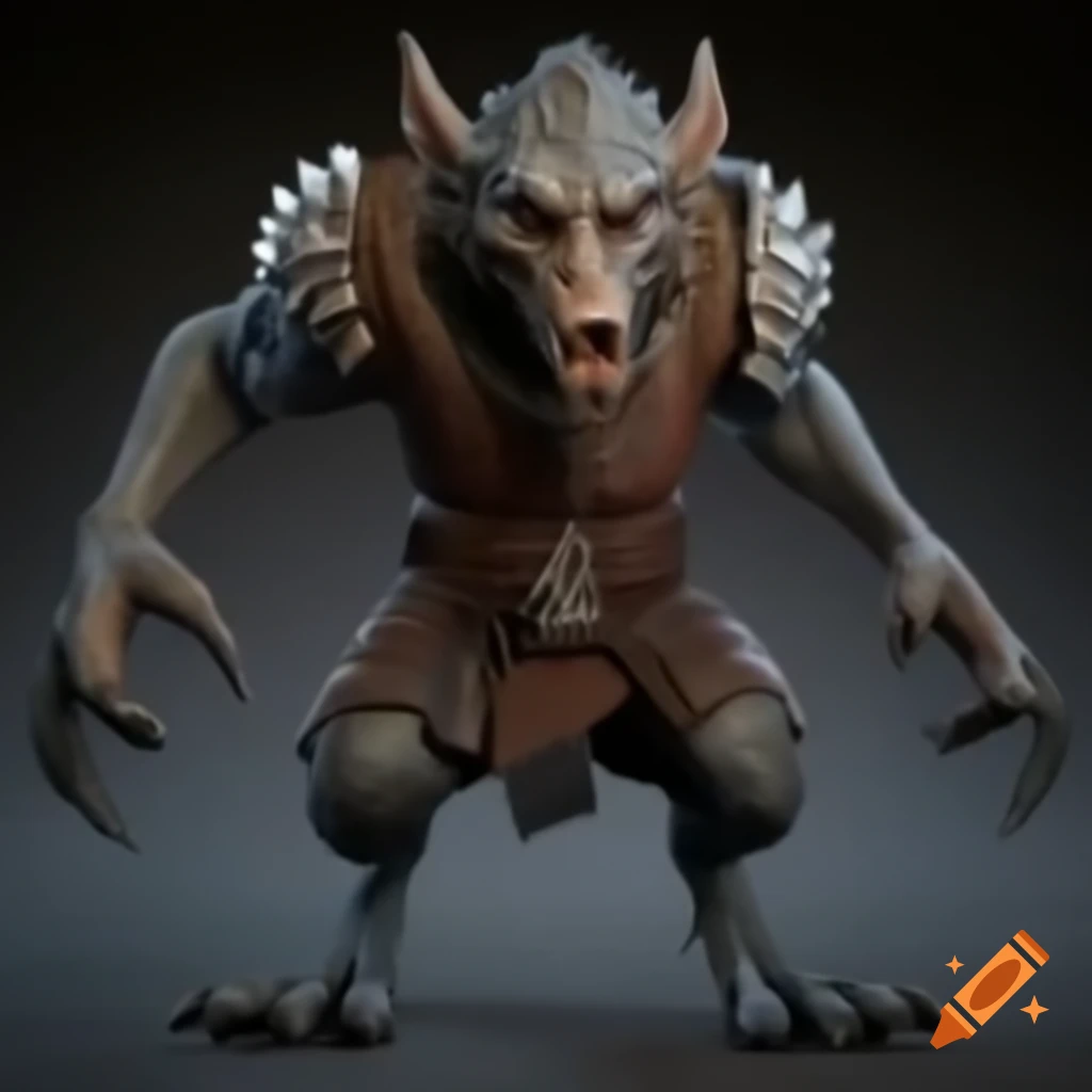 Medieval kobold monster with dog head in low poly style, T-pose on Craiyon