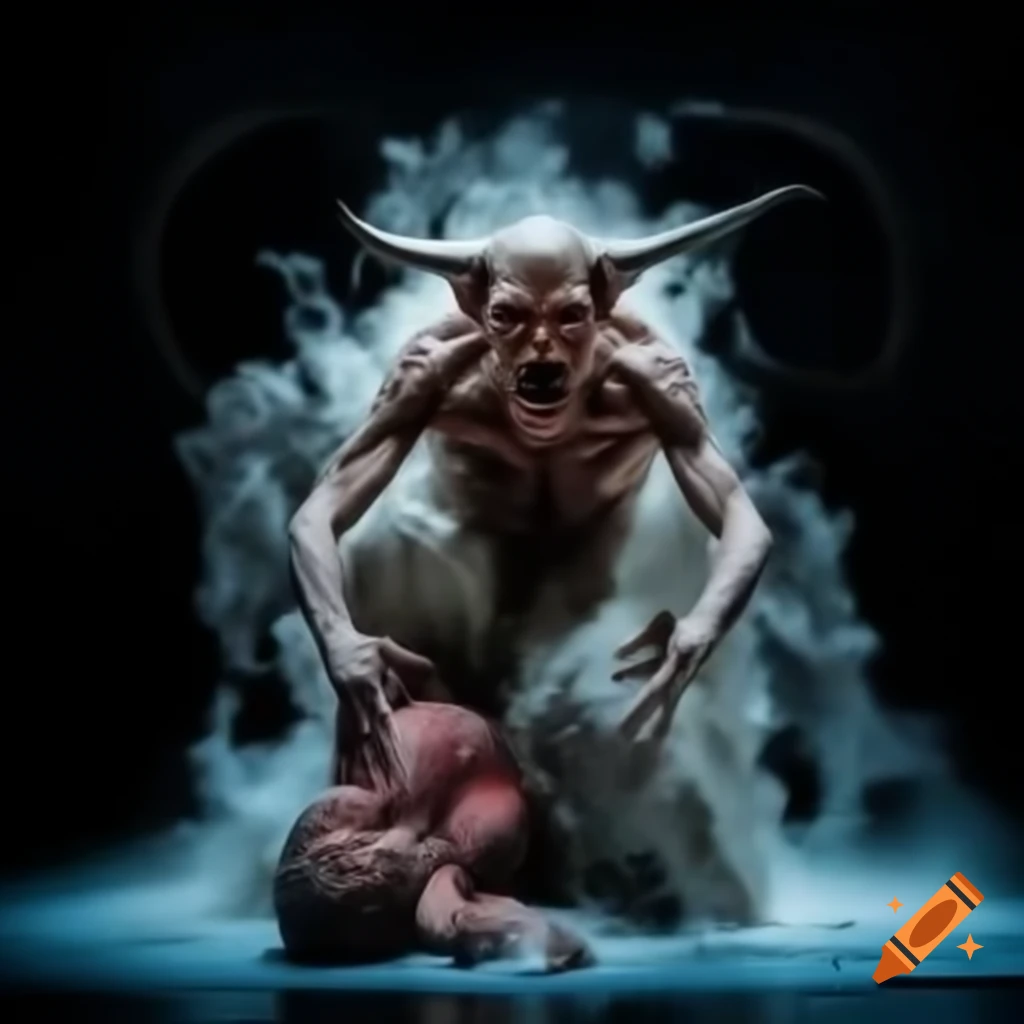 Demon undergoing captivating transformation with majestic features and ...