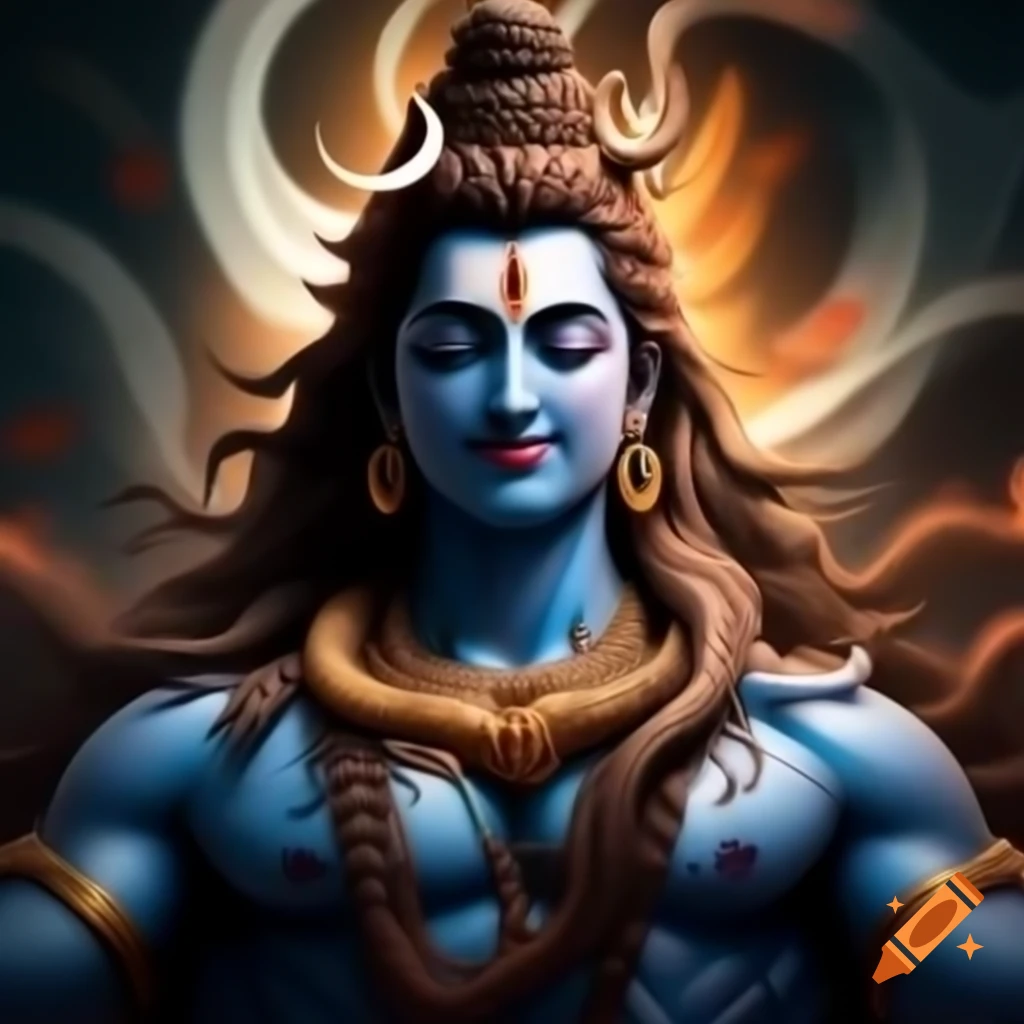 Lord Shiva in traditional Dravidian attire with serene expression and ...