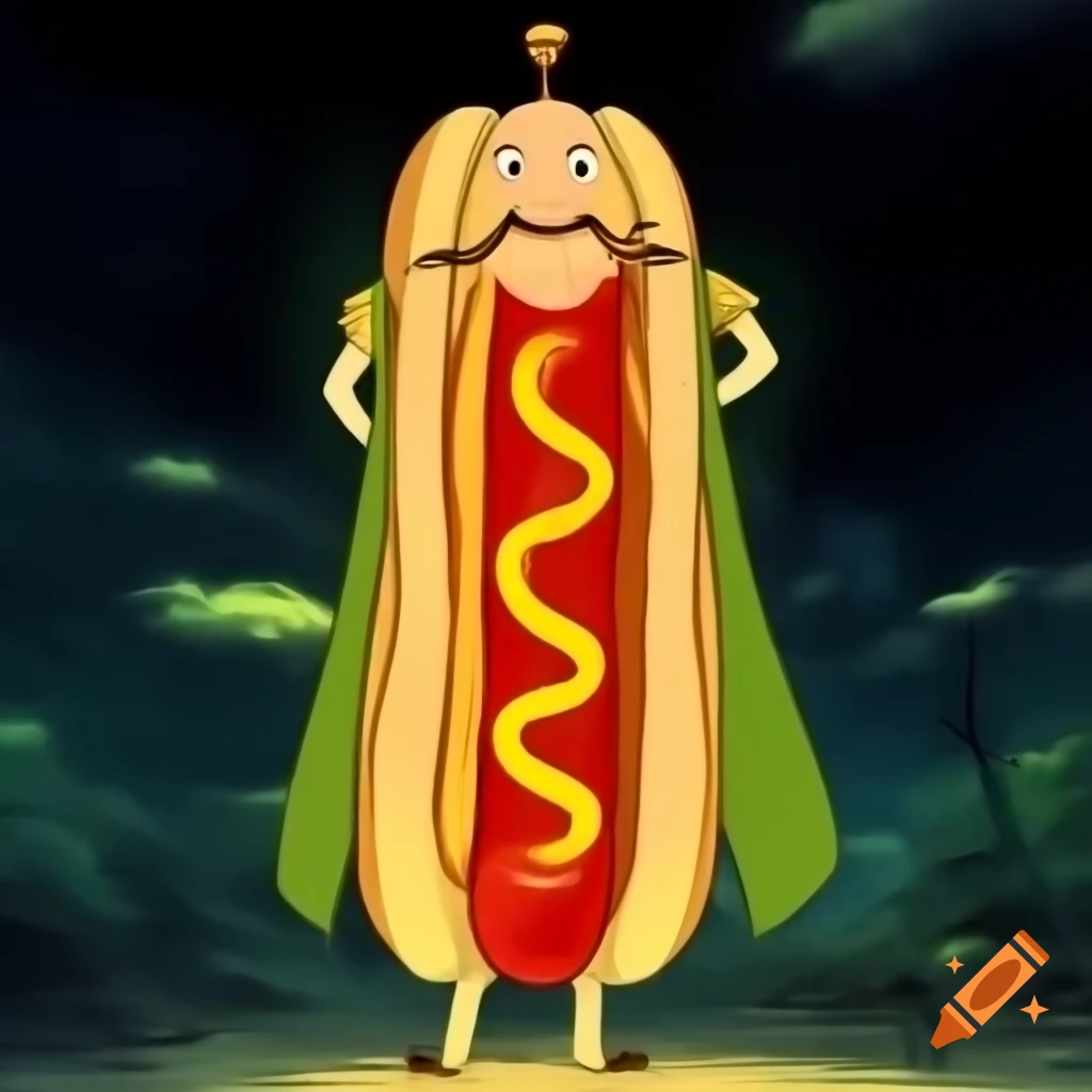 Whimsical hot dog character with golden bun and mustache in Studio ...