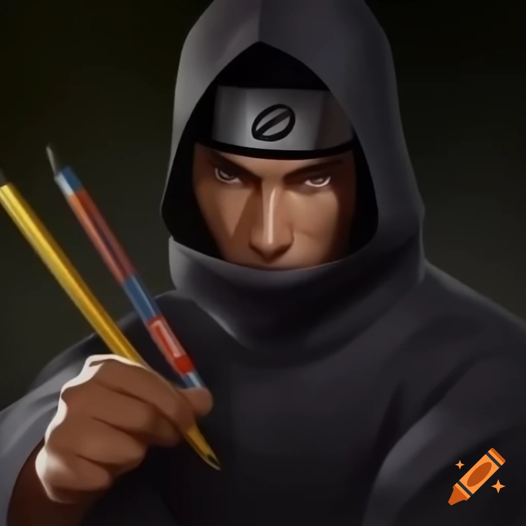 Ninja pencil character erasing foes in a playful illustration on Craiyon