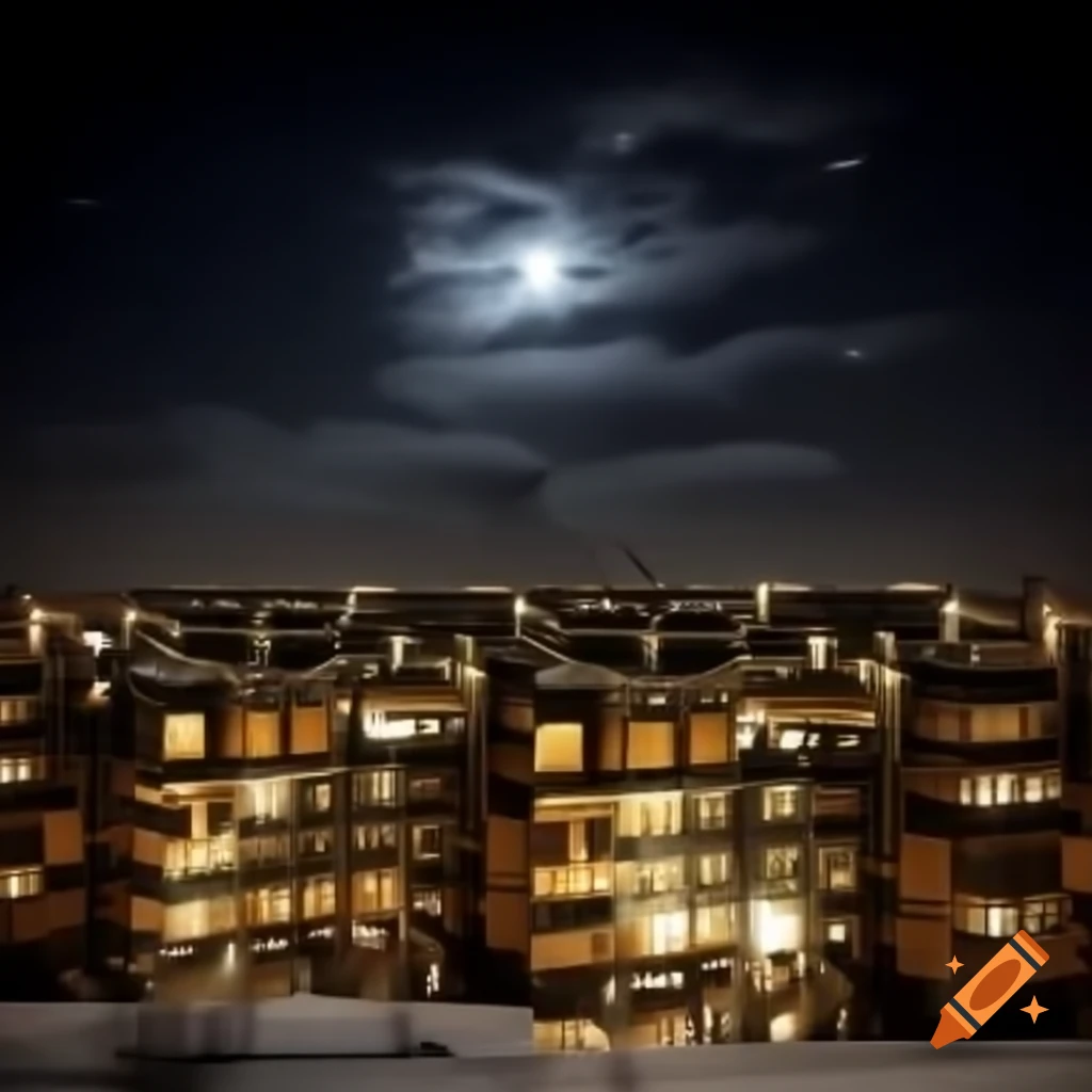 Winter night with snow and Iranian architecture illuminated by ...