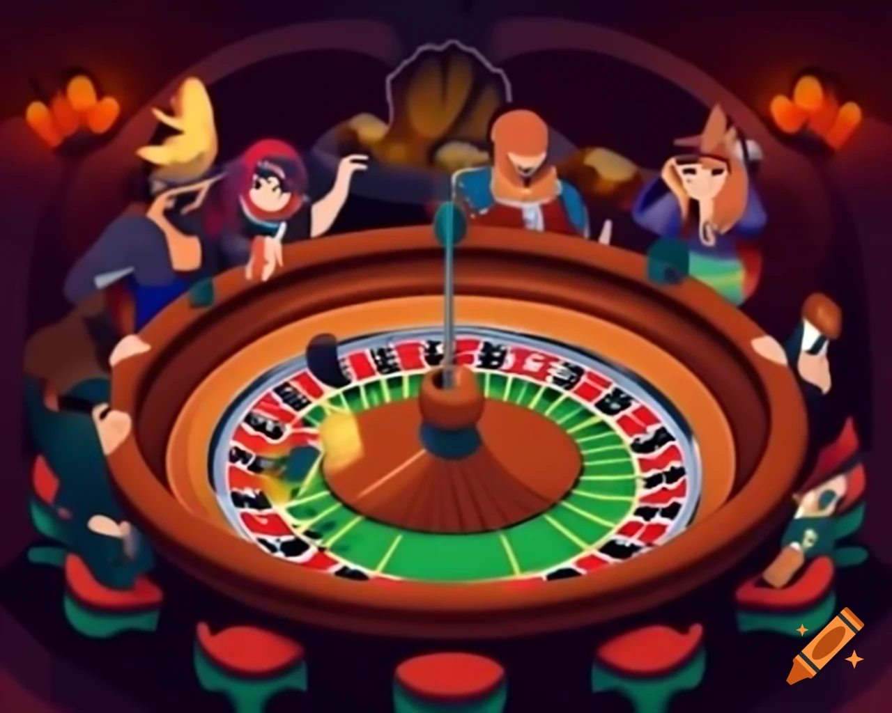 Lively casino scene overlooking Italian Riviera with roulette wheels on Craiyon