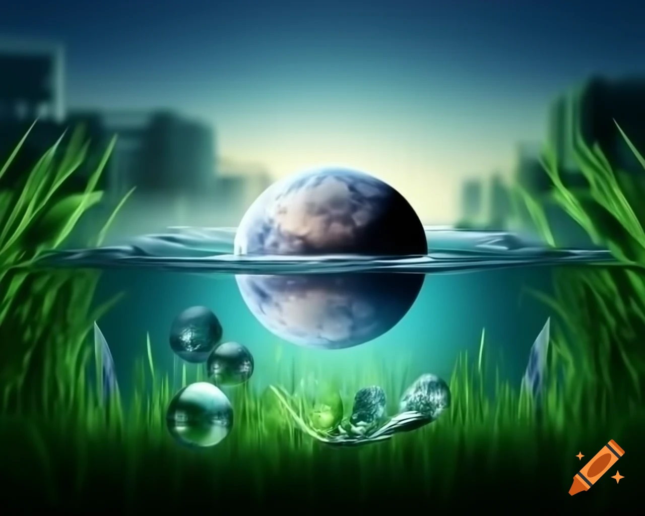 2000s-inspired digital wallpaper with 3d planet and vibrant fish in ...