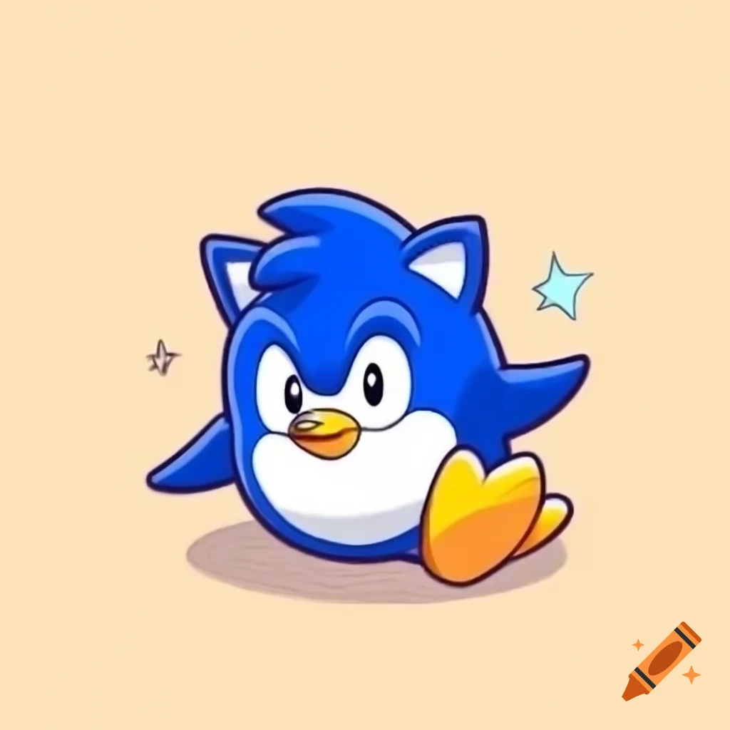 Pororo penguin and sonic the hedgehog crossover illustration on Craiyon