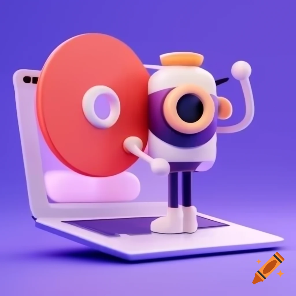 Cartoon character resembling a MacBook boasting about large disk on Craiyon