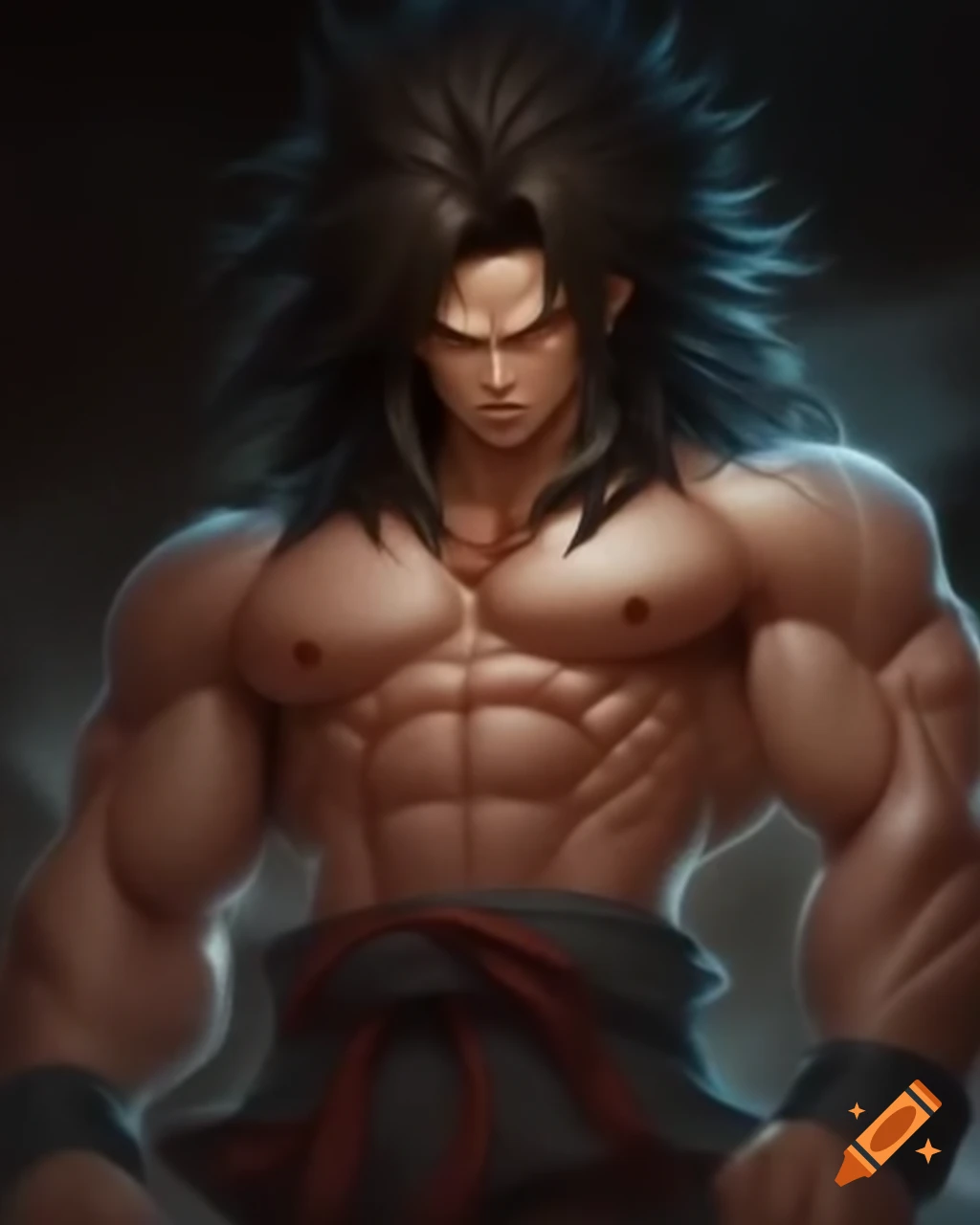 Saiyan male with spiky hair and muscular build in a karate-style gi on ...