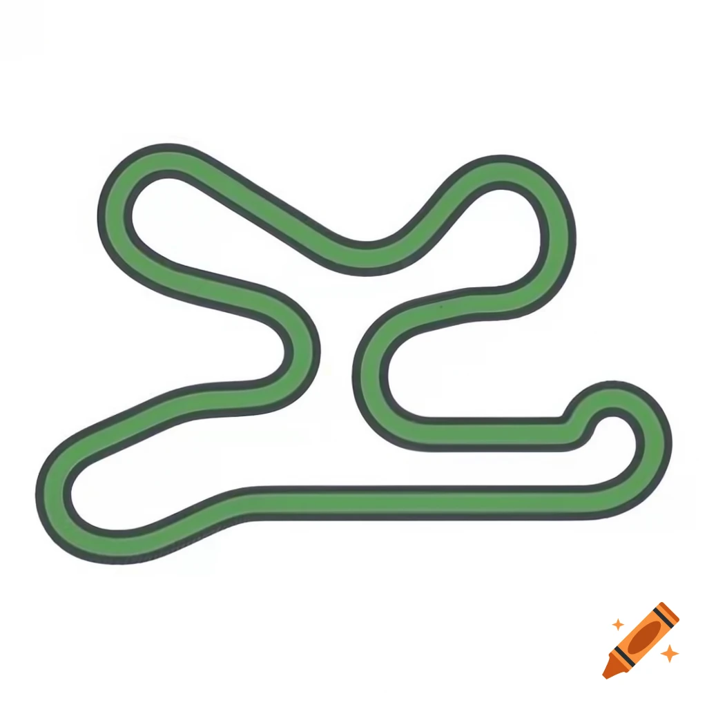 2D top-down view of racing track with grey road and green off-track on ...
