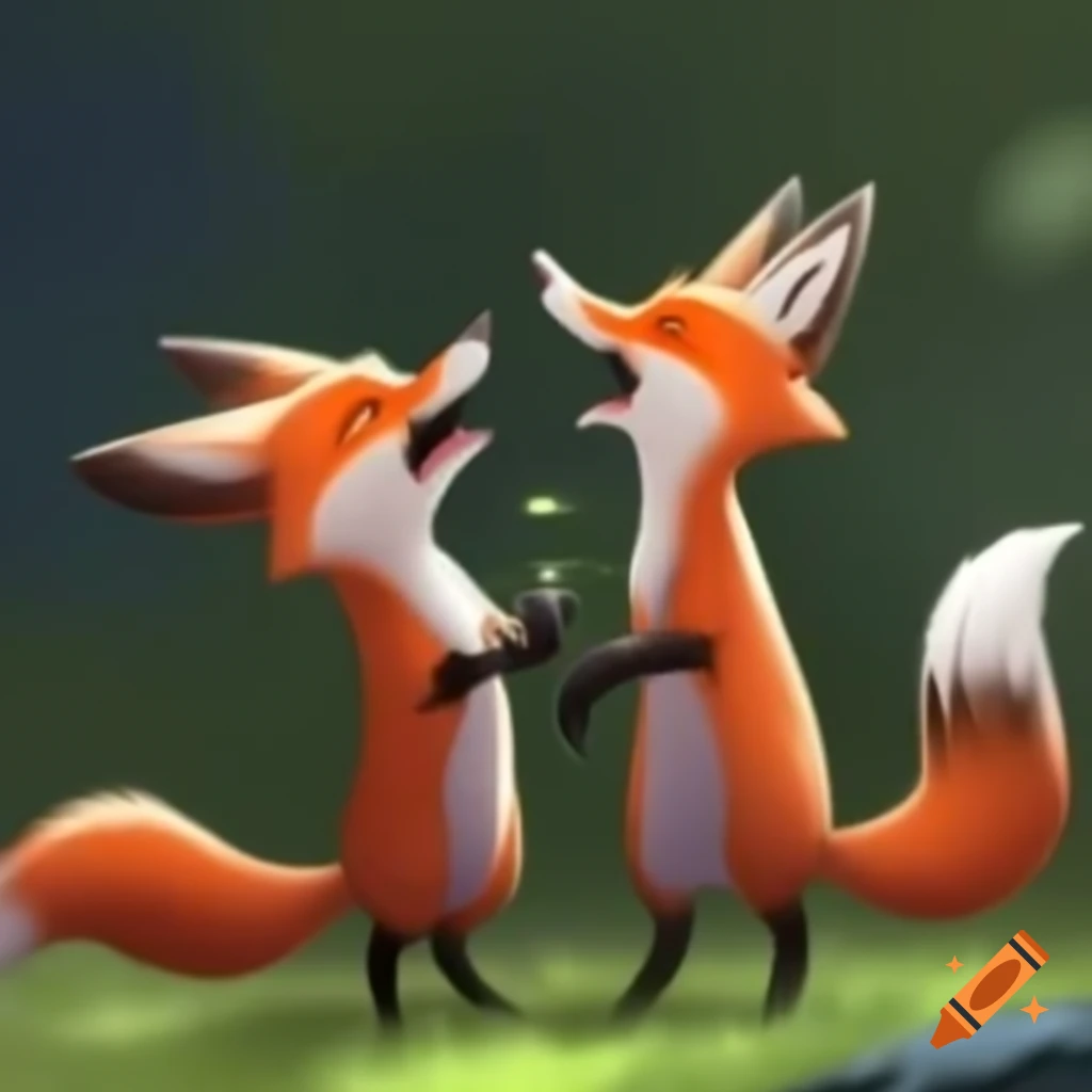 Two foxes communicating angrily with characters in the air on Craiyon
