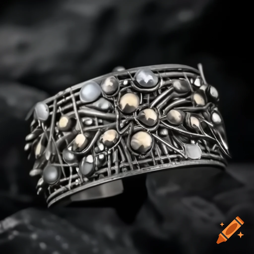 Delicate silver bracers with glowing gems and golden constellation ...