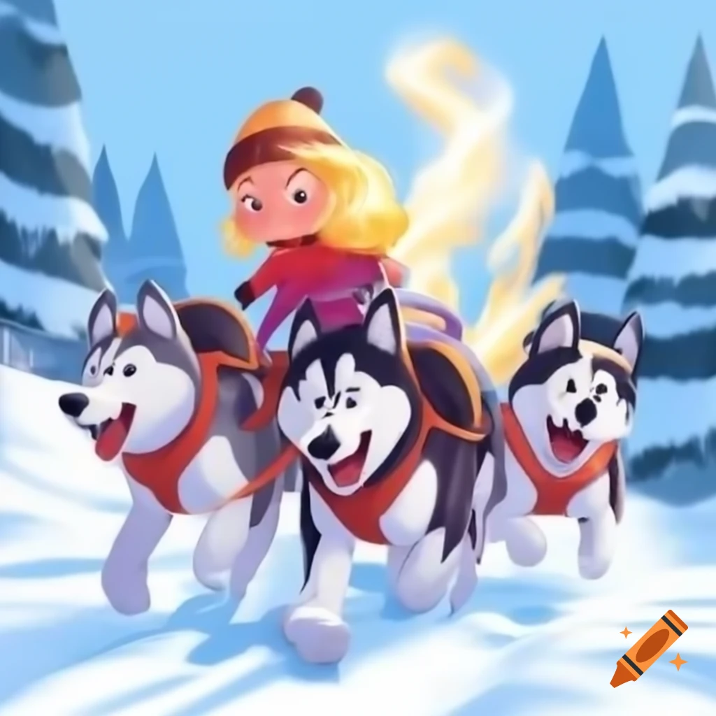 Cartoon Dog Sled Team