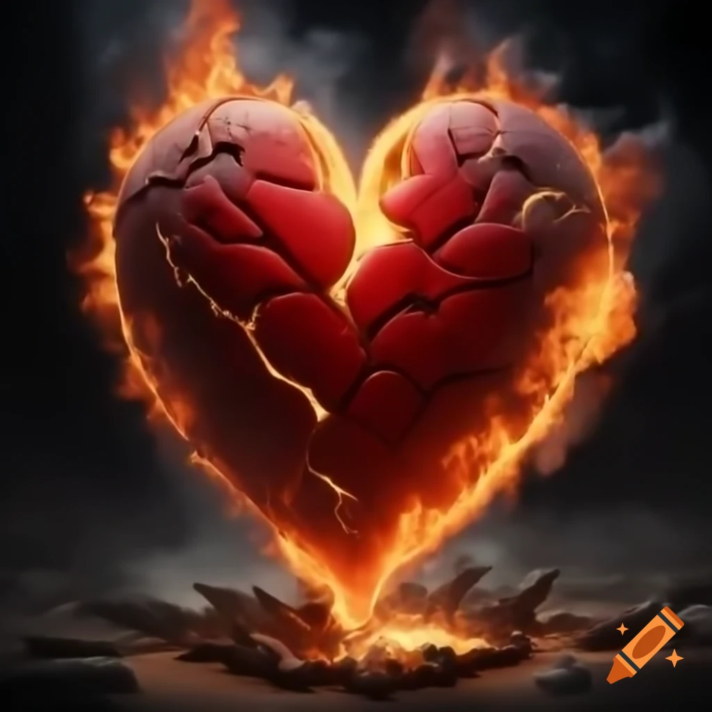 Heart ablaze symbolizing passion and resilience in grief on Craiyon