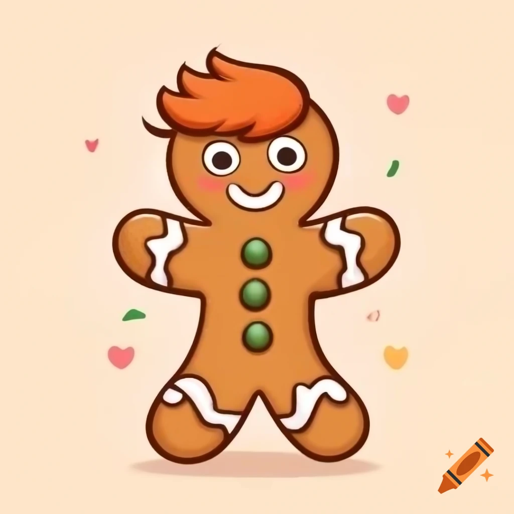 Whimsical gingerbread man with ginger hair ready for adventure on Craiyon