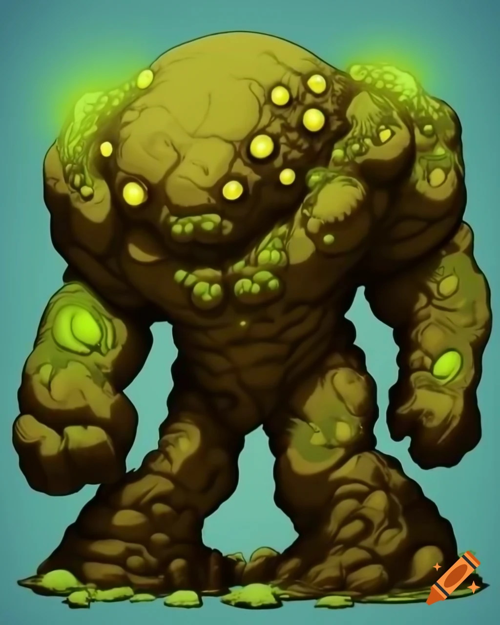 Massive stone golem with moss and glowing eyes, illustrating deep ...