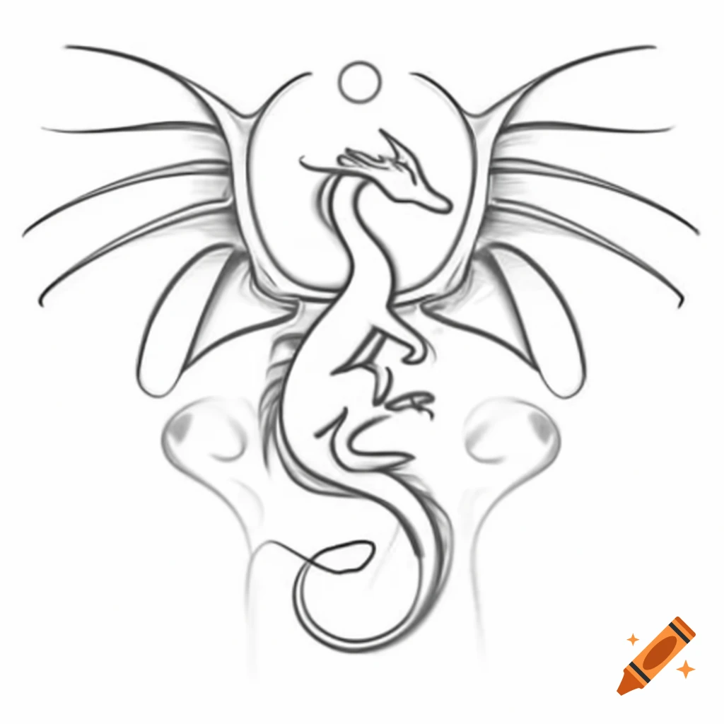 Minimalistic elegant feminine dragon design in black and white on Craiyon
