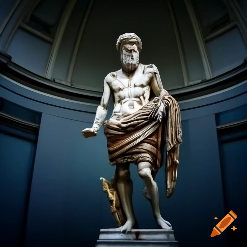 Majestic marble statue of bearded philosopher in dramatic low light on ...