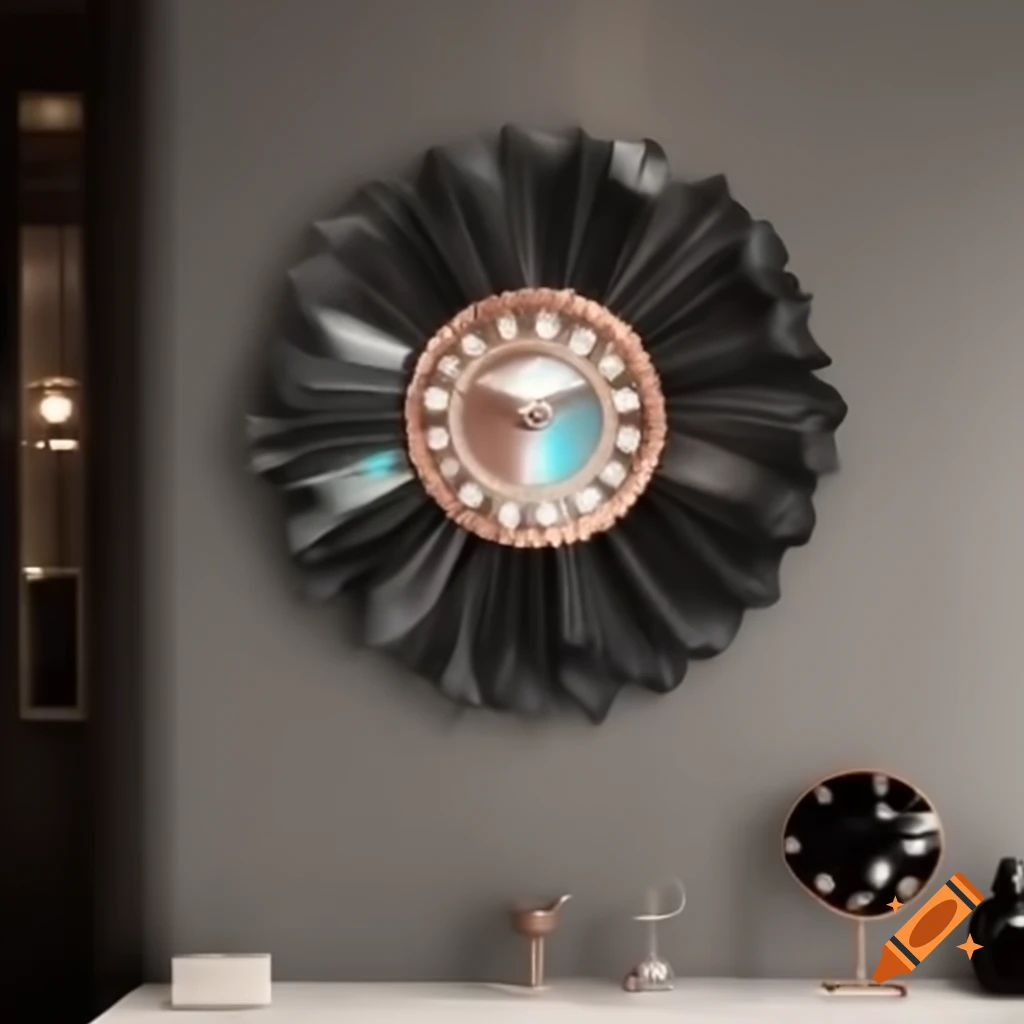 Elegant wall clock design with mirror vinyl sheets and pearls ...