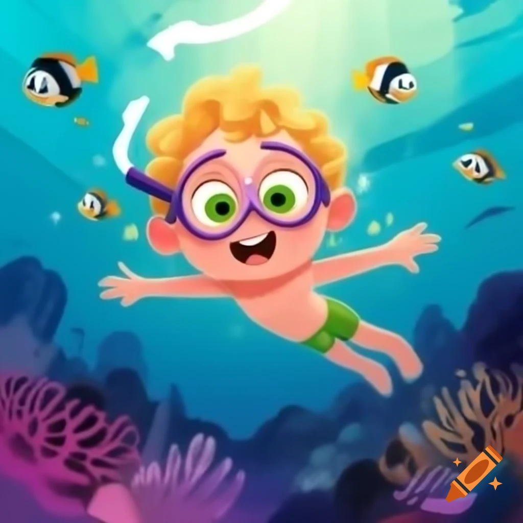 Cheerful boy diving into ocean with magical snorkel, entrance to ...
