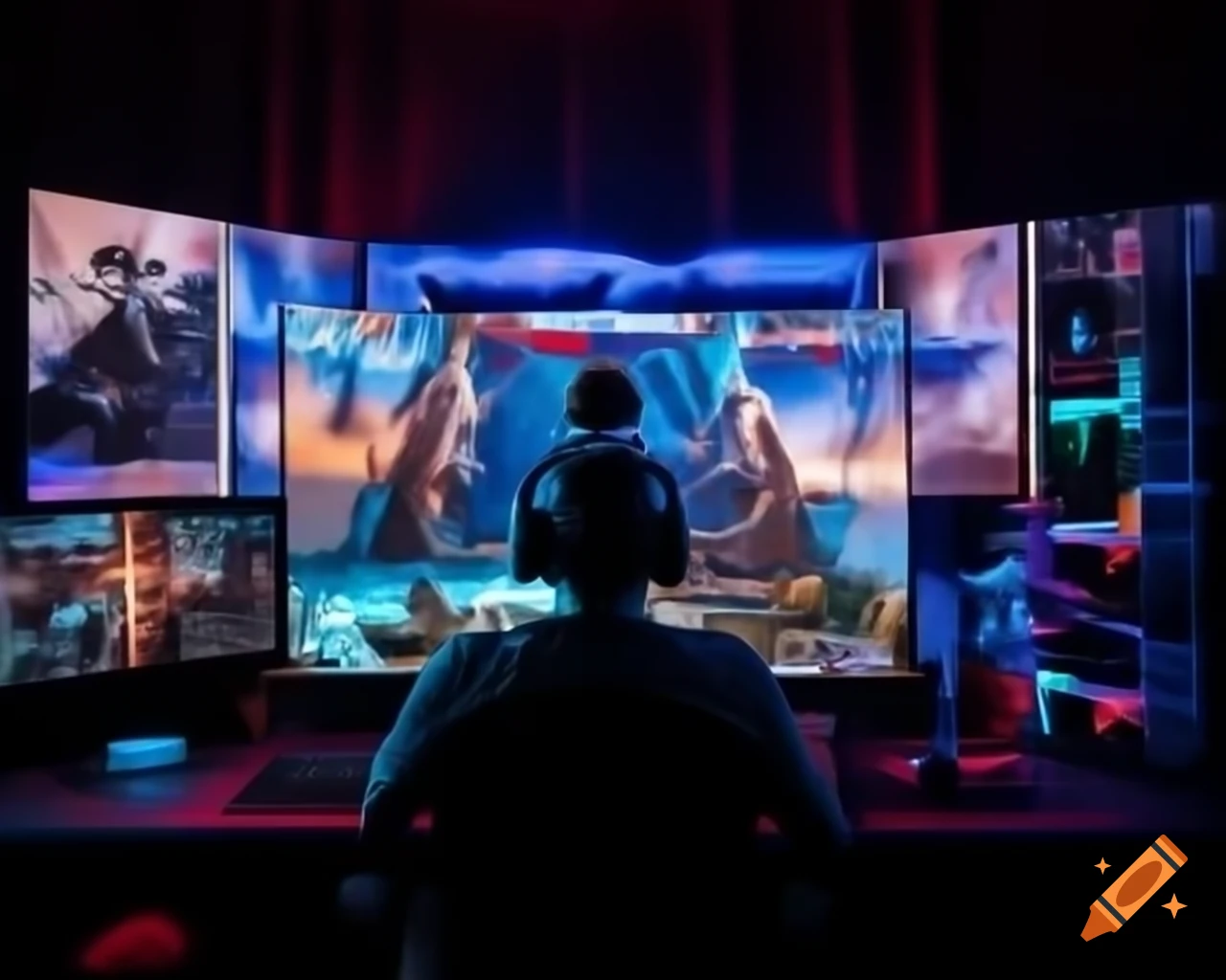 Colorful figurine painting with volumetric lighting for gaming ...