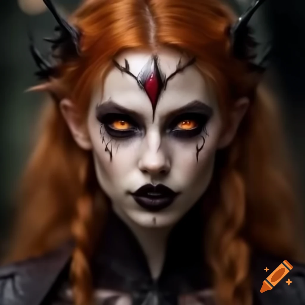 Fantasy female vampire with ginger hair and gothic romantic clothing on ...