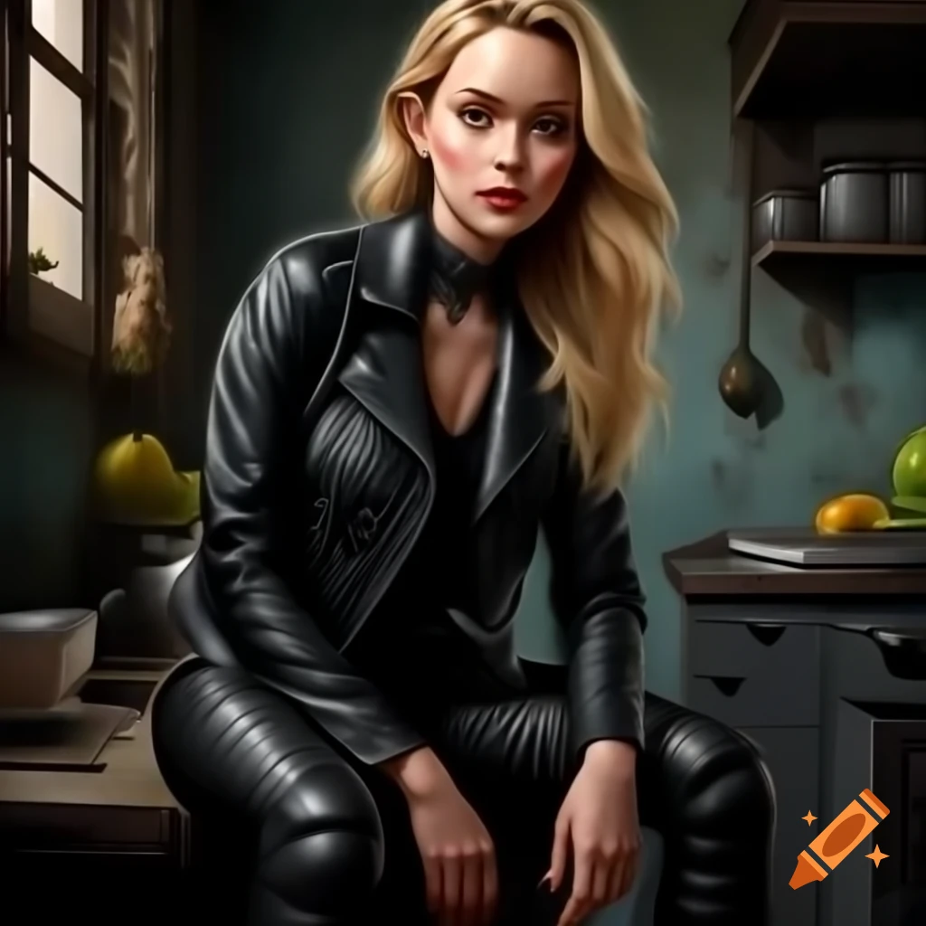 Punk-style portrait of actress Jennifer Lawrence in biker attire in ...