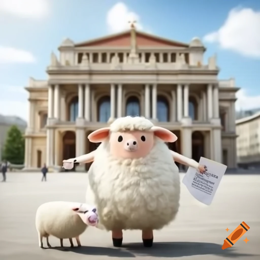 Cute humanoid sheep character holding music notes in front of vienna ...