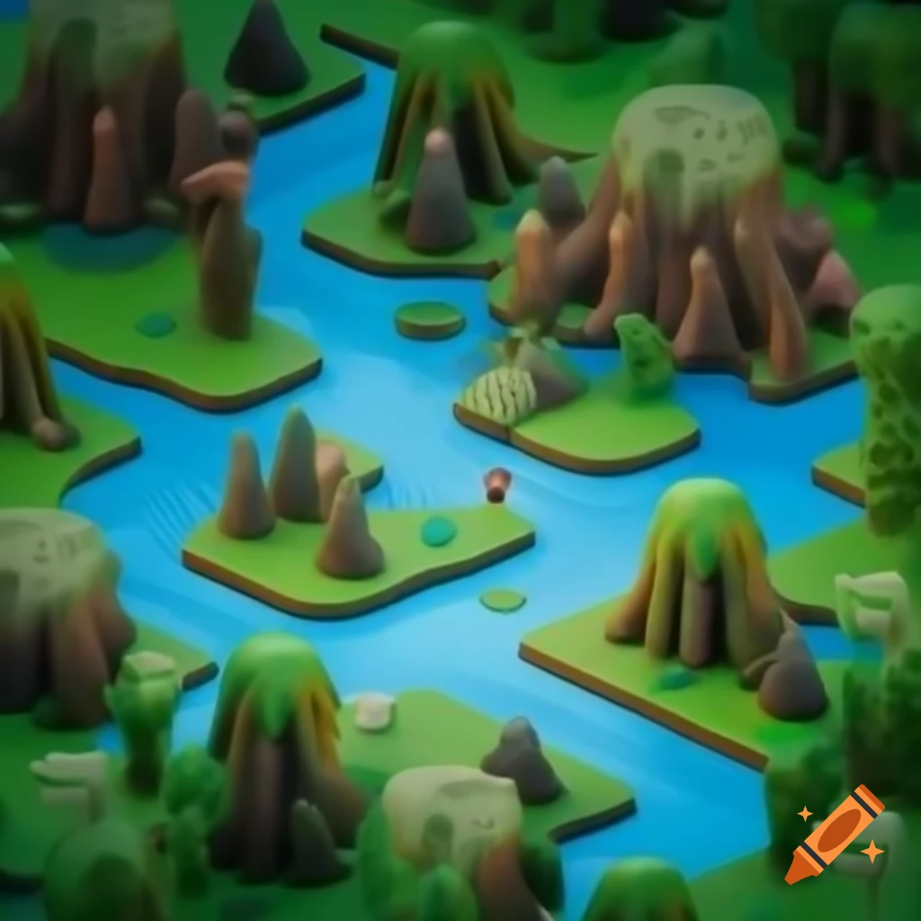 Isometric low poly 3D whimsical swamp scene on Craiyon