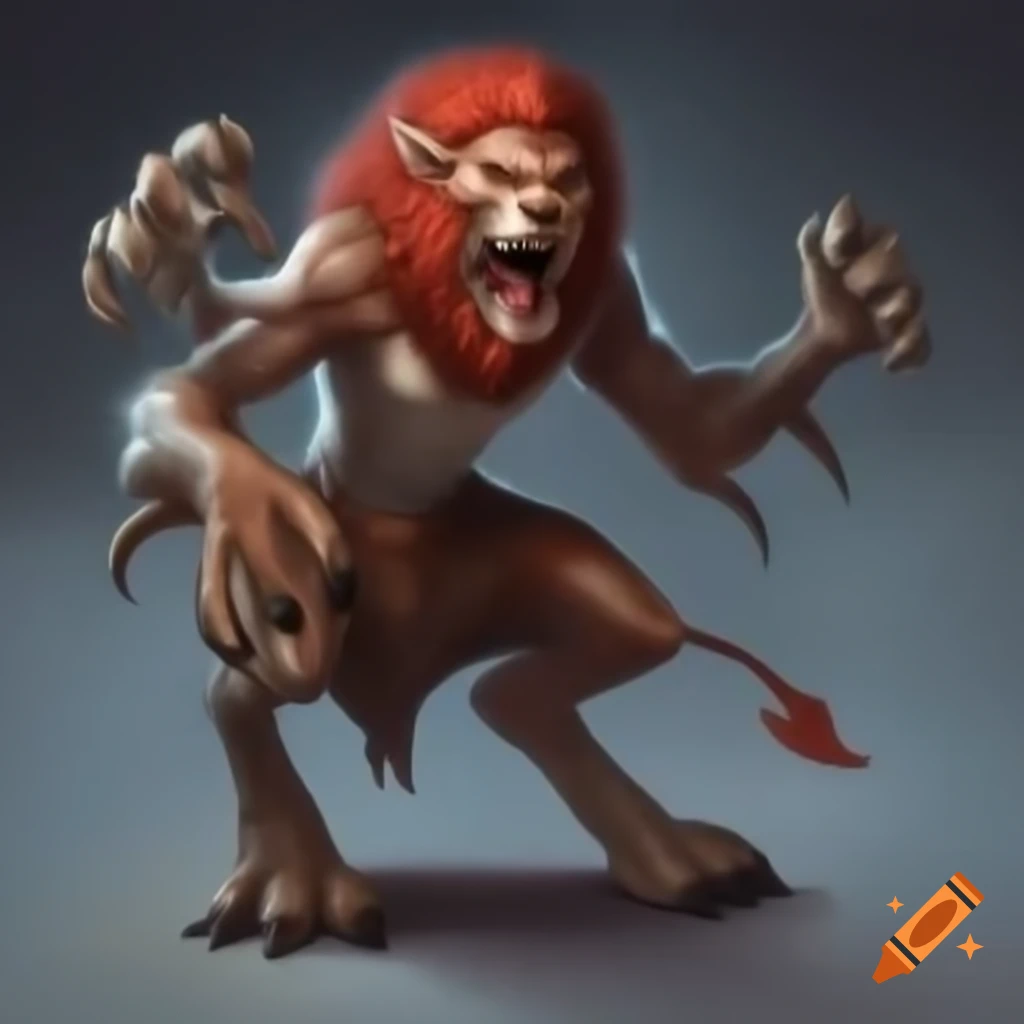 Manticore from Persian legend with lion body and human-like face on Craiyon