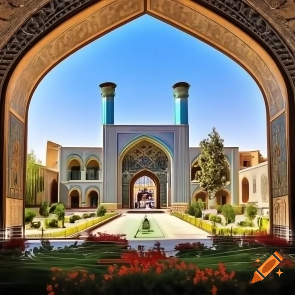 Shiraz city view featuring Shiraz-gate archway and buildings surrounded ...