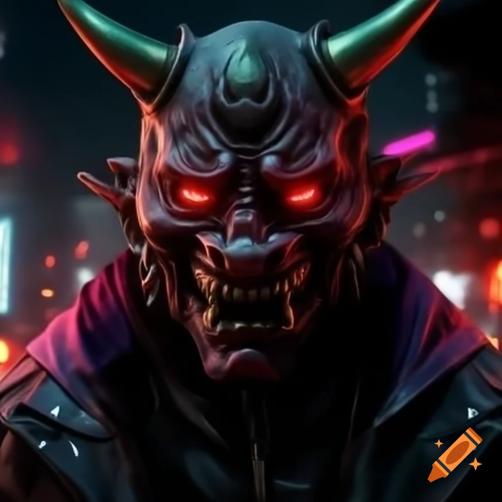 Metallic oni mask in cyberpunk style on Craiyon