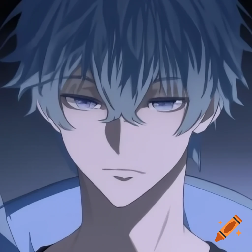 Anime character with pale skin and sharp grey-blue features on Craiyon
