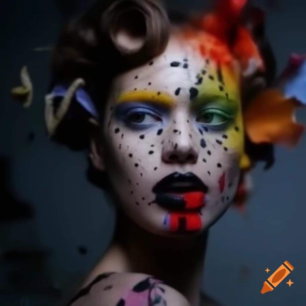 Vogue model in neo-pop surreal portrait with vibrant spray paint and ...
