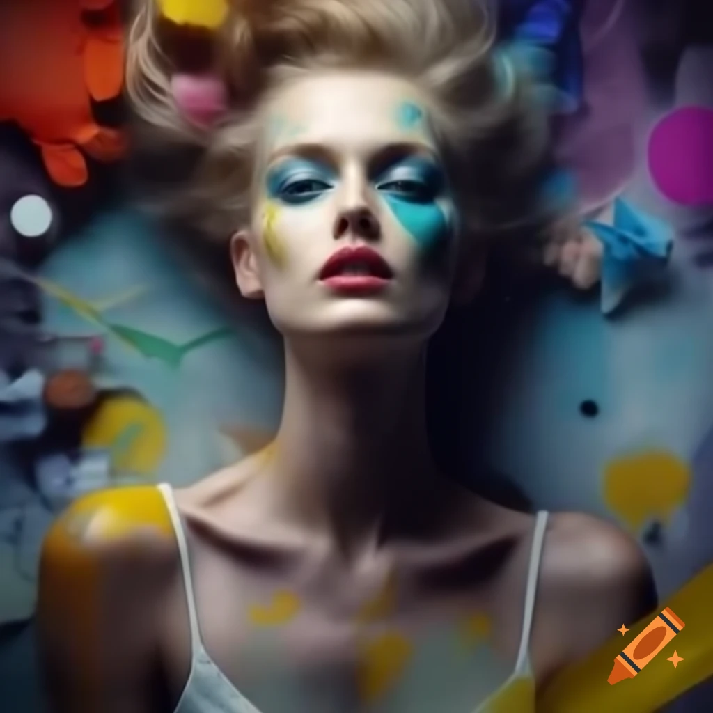 Vogue model in neo-pop surreal portrait with vibrant spray paint and ...