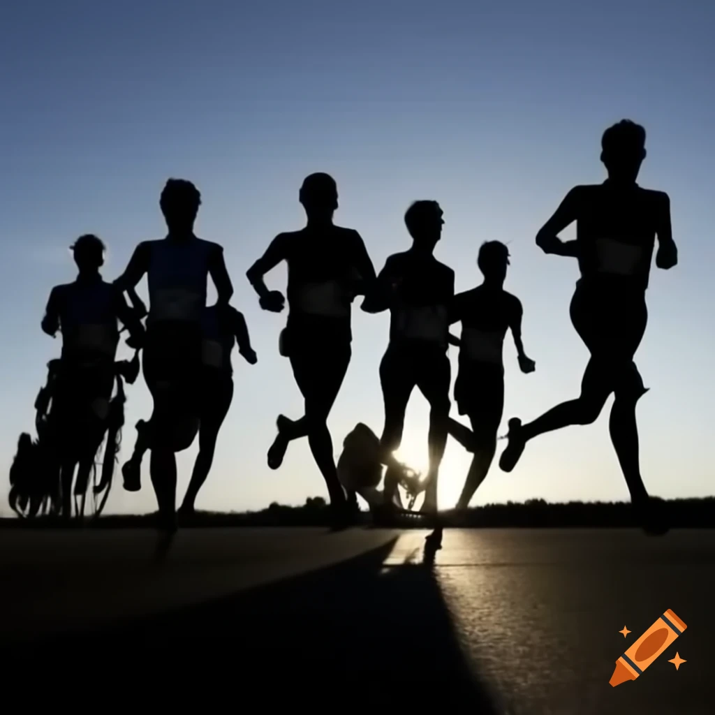 Silhouette of diverse individuals running in a foot race on Craiyon