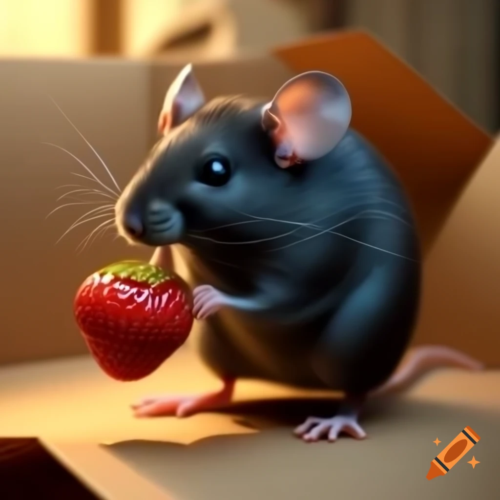 Semi-realistic black mouse named Mr. Meeseeks in cardboard box with ...