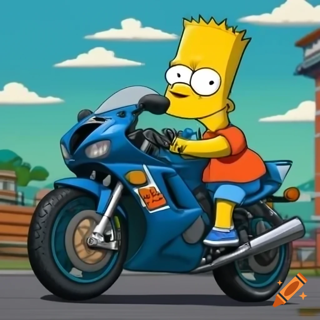 Bart simpson repairing a suzuki motogp motorcycle on Craiyon
