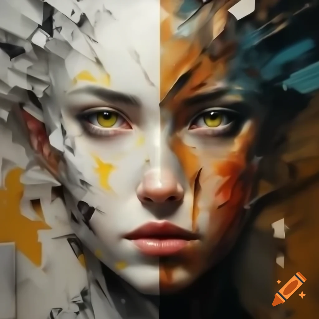 Abstract expressionistic oil painting of scratched wood and marble ...