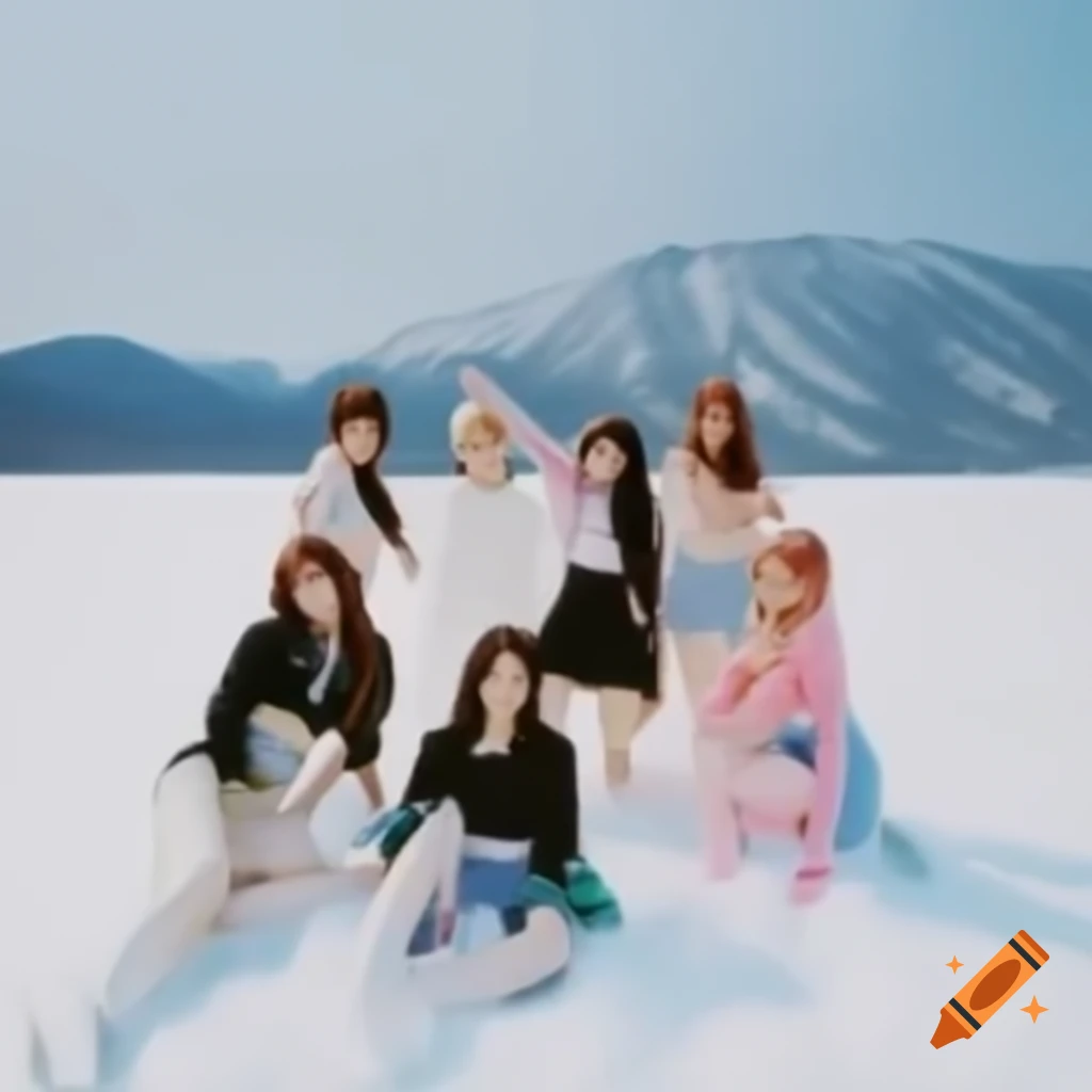 Cinematic album cover featuring K-pop female idols playing in the snow ...