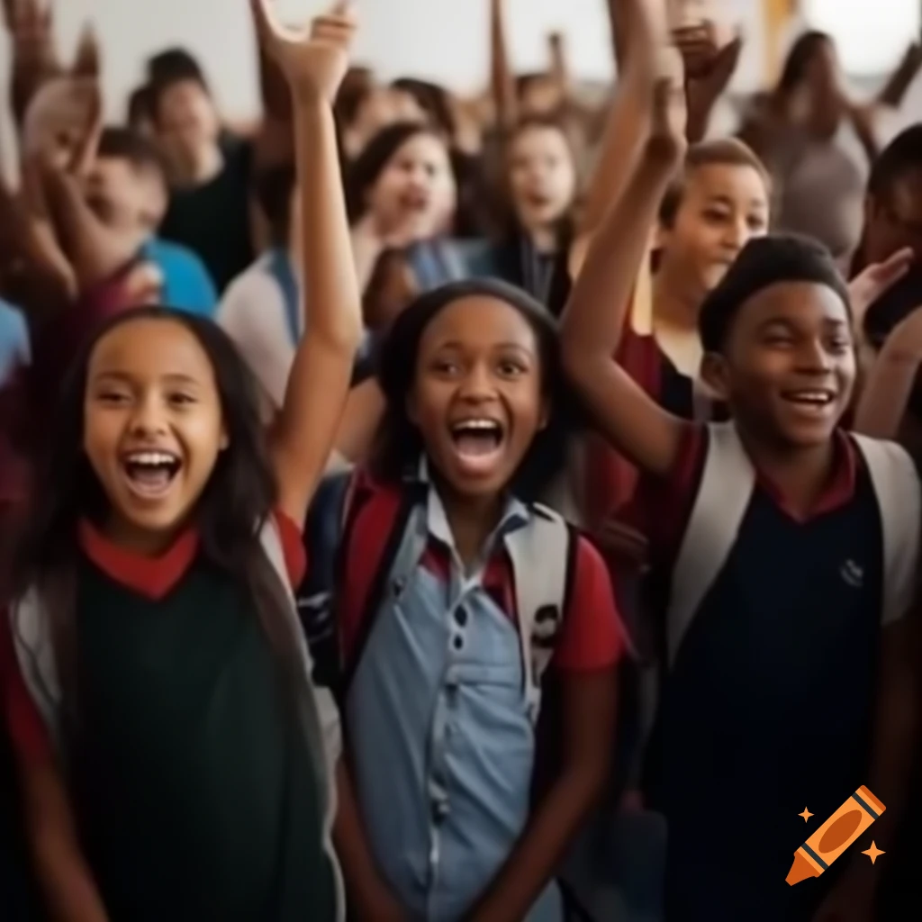 Crowd of american middle school students in a school setting on Craiyon