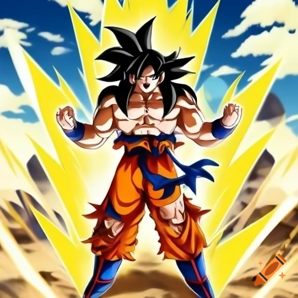 Goku striking a powerful pose as a Saiyan warrior on Craiyon
