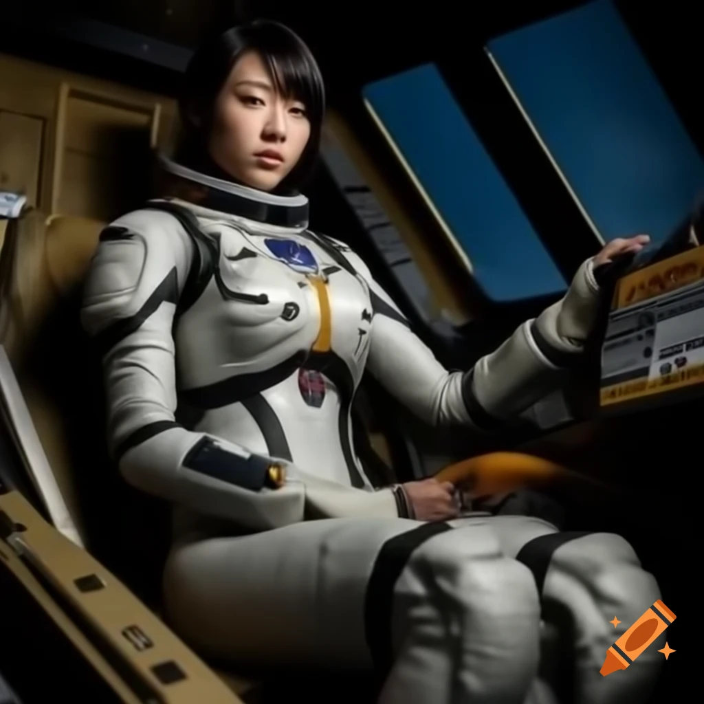 Realistic Japanese female pilot in custom space suit in futuristic ...