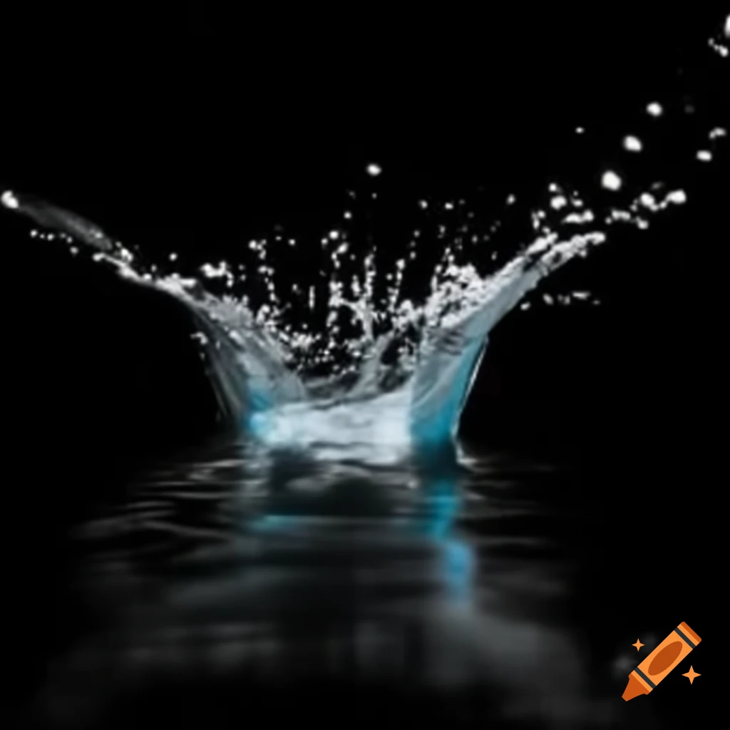 Dramatic splash of crystalline water against black void with light ...