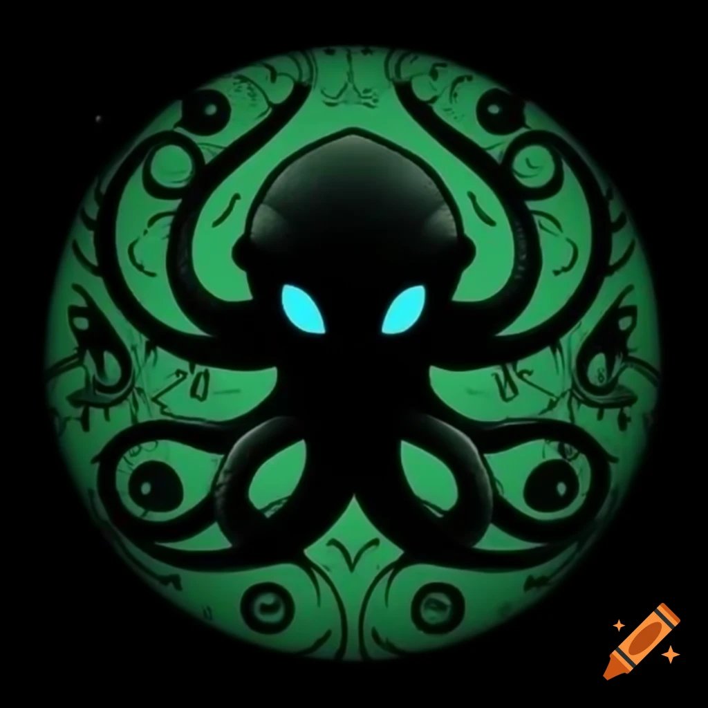 Round cthulhu design in green colors on black wallpaper on Craiyon