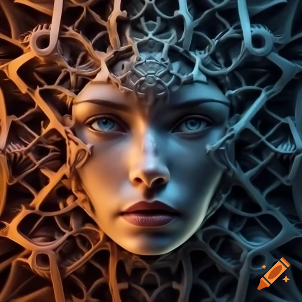 Fractal face design inspired by escher's style on Craiyon