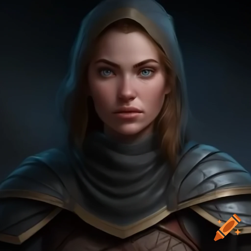 Female cleric wearing chainmail armor on Craiyon