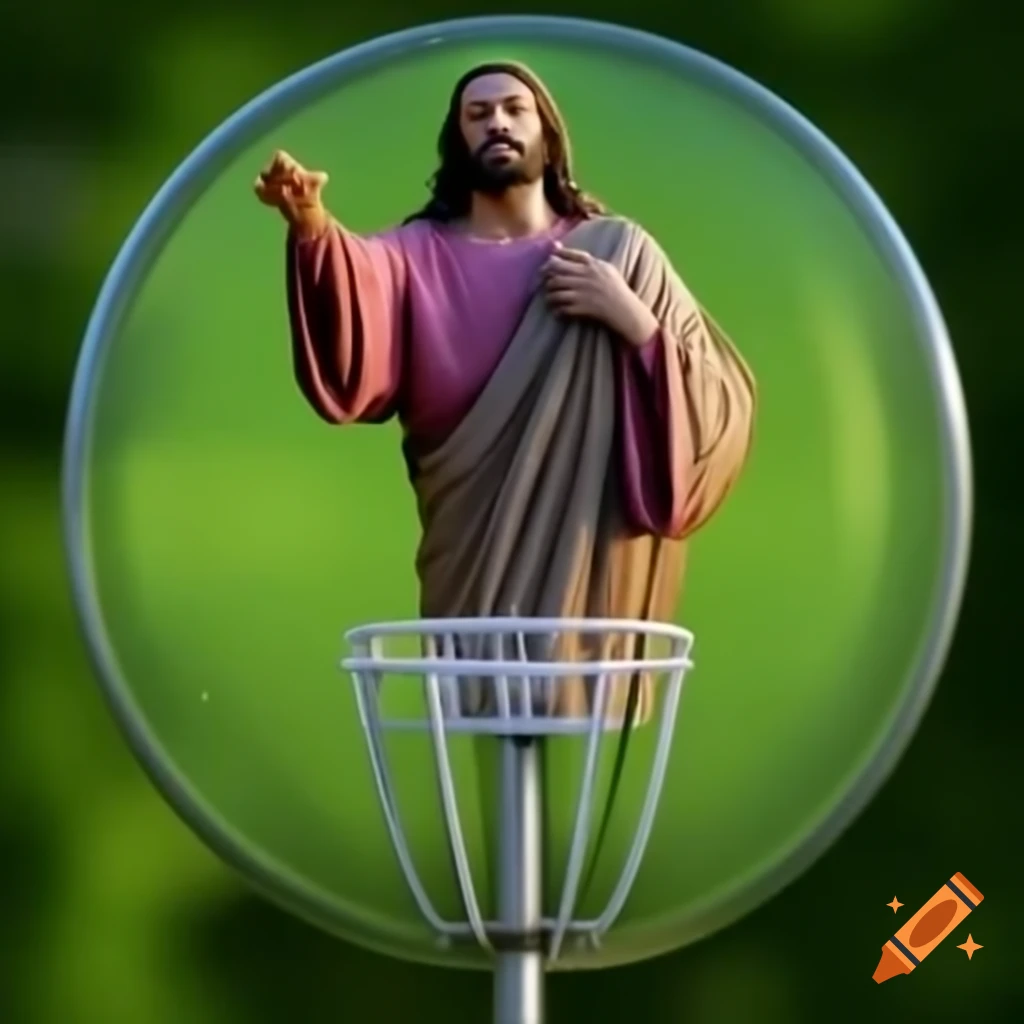 Jesus playing disc golf in a realistic setting on Craiyon